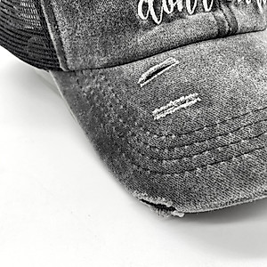 Waldeal Embroidered Camping Hair Don't Care Trucker Hat Distressed Messy Bun Ponytail Baseball Cap for Men Women Black