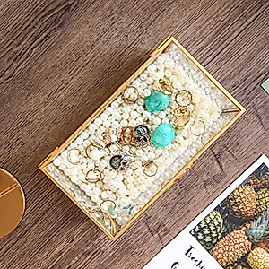 Utopz Decorative Clear Glass Box with Golden Geometric Line & Brass Shadow Box, Jewelry Display Treasure Case, 8 × 4.5 x 5 inch