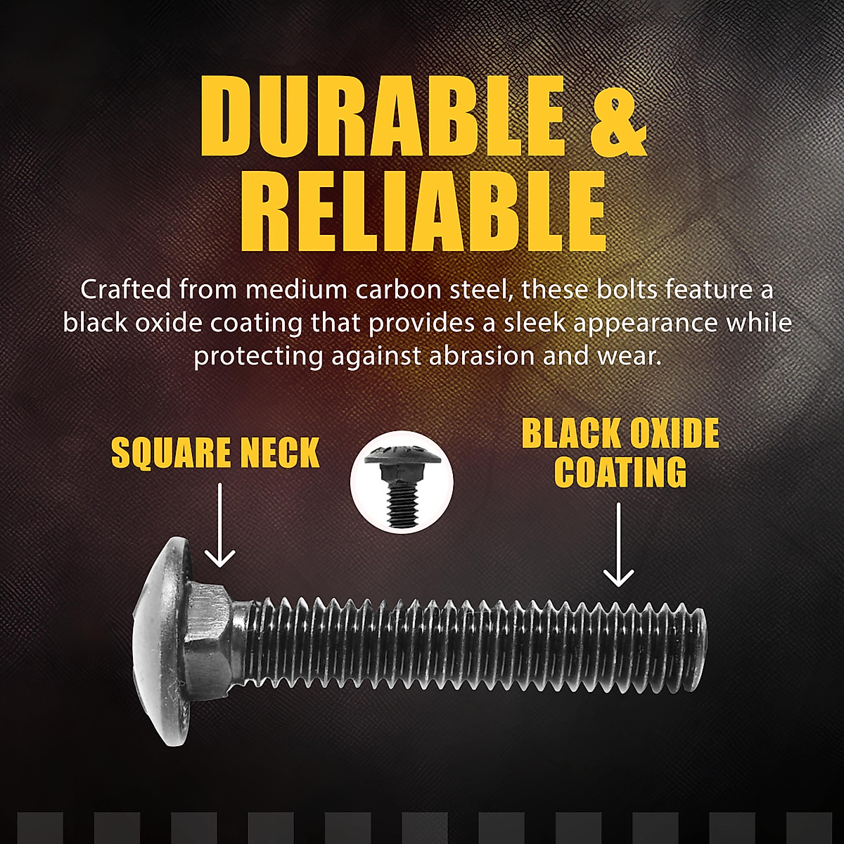 1/4"-20 x 1 1/4" (FT) Coarse Thread Grade 5 Carriage Bolts Medium Carbon Steel Black Oxide - Pack of 100