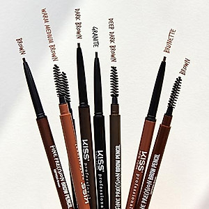 Kiss New York Professional Brow Pencil with Spoolie Brush, Ultra-Fine Precision Point Eyebrow Pencil, Dual-Sided Precise, Slim Definer, Fills Brows, Long-Lasting (Deep Dark Brown)