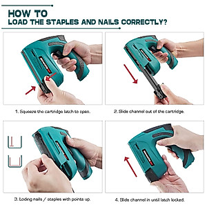 Cordless Staple Gun, NEU MASTER 2 in 1 Electric Brad Nailer/Stapler, 4V Power Stapler Tacker with USB Charger Cable, 3000pcs Staples and 500pcs Nails for Upholstery, Material Repair and Carpentry