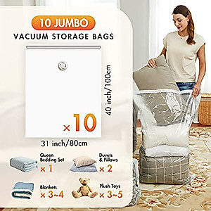 TAILI Cube Vacuum Storage Bags 4 Pack and Flat Vacuum Storage Bags Super Jumbo 10 Pack, Space Saver Bags for Clothes and Bedding, Saving More Space