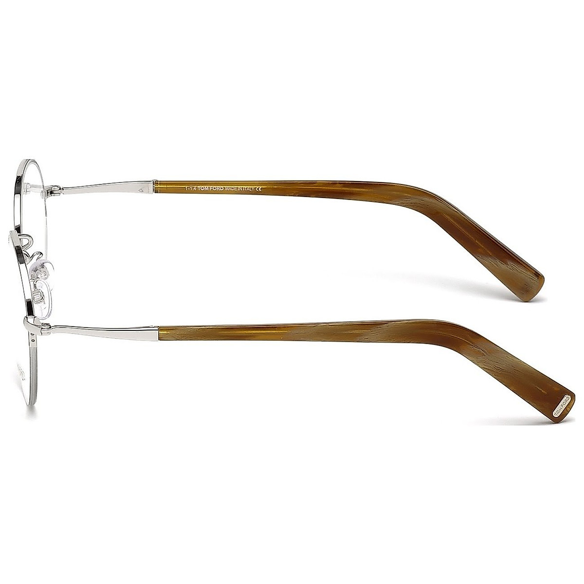 Tom Ford Round Eyeglasses TF5334 018 Size: 52mm Rhodium/Light Brown Horn FT5334