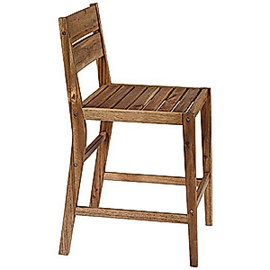 Teal Island Designs Nova Natural Acacia Wood Outdoor Bar Stools Set of 2 Brown 24" High Farmhouse Rustic Plank Seat with Ladder Backrest Footrest for Kitchen Counter Island Patio Garden Balcony