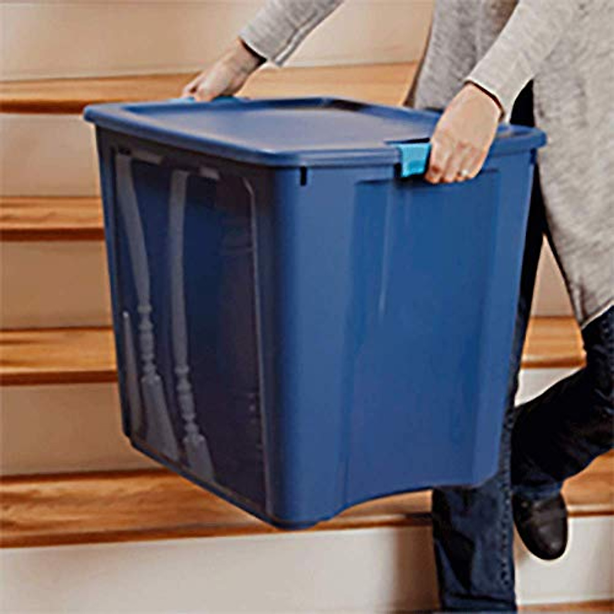 Sterilite Corp 14487404 Latch and Carry Tote with True Blue Lid and Base, 26 Gallon