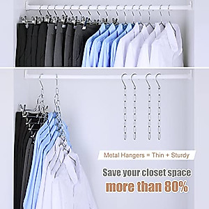 DTICON Hangers Space Saving, Metal Chain Clothes Hanger Organizer with 8 Slots, Magic Foldable Multiple Hangers in One, Collapsible Vertical Space Saver Hangers for Closet Organizer (Pack of 6)