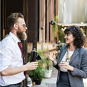 GENNISSY 10 OZ Black Bucket Hip Flask - PU Leather Stainless Steel Men Flasks for Liquor with Funnel and Cups