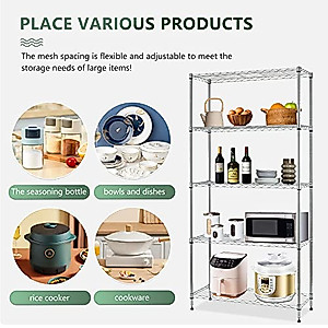 BestOffice 14Dx30Wx60H 5-Tier Wire Shelving Unit Steel Large Metal Shelf Organizer Garage Storage Heavy Duty NSF Height Adjustable Commercial Utility Storage Metal Rack on Wheels,Chrome