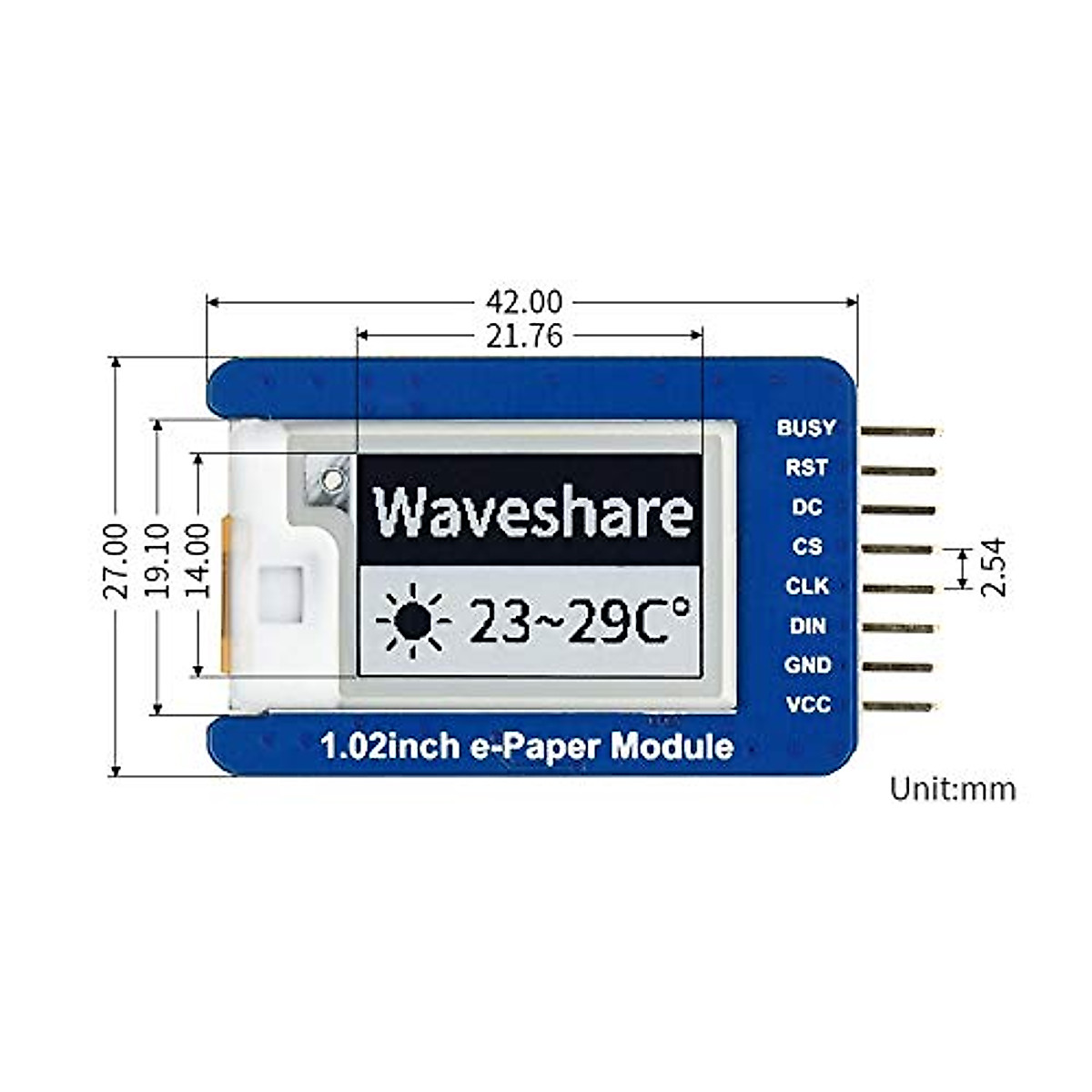 waveshare 1.02inch E-Ink Display Module Compatible with Raspberry Pi4B/3B+/3B/2B/B+/A+/Zero/Zero W/WH/Zero 2W 128×80 Resolution Black/White Dual-Color SPI Interface Supports Partial Refresh