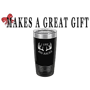 Rogue River Tactical Funny Hunting 20 Oz. Travel Tumbler Mug Cup w/Lid Vacuum Insulated Hot or Cold I Like Big Racks Hunter Gift (Black)