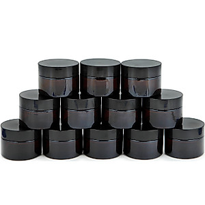 Vivaplex, 12, Amber, 1 oz, Round Glass Jars, with Inner Liners and black Lids
