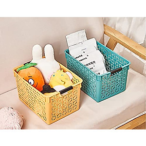 Yesland 6 Pack Plastic Storage Baskets Bins, 10.5 X 6 X 4.75 Inch Organizing Book Bins Baskets with Handle, Small Stackable Plastic Basket for Classroom or Home Organizing - Orange, Blue, Green