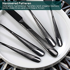 PUREAIN Silverware Set, 30 Pieces Black Hammered Flatware Set for 6, Mirror Polished Stainless Steel Cutlery Set for Home, Kitchen, Restaurant and Hotel, Dishwasher Safe