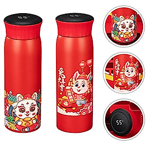 NOLITOY Insulated Water Cup 2 Pcs Stainless Steel Water Bottle Vacuum Insulated Water Bottle Cartoon Rabbit Travel Coffee Mug Thermal Tumbler for 2023 New Year Gift Red
