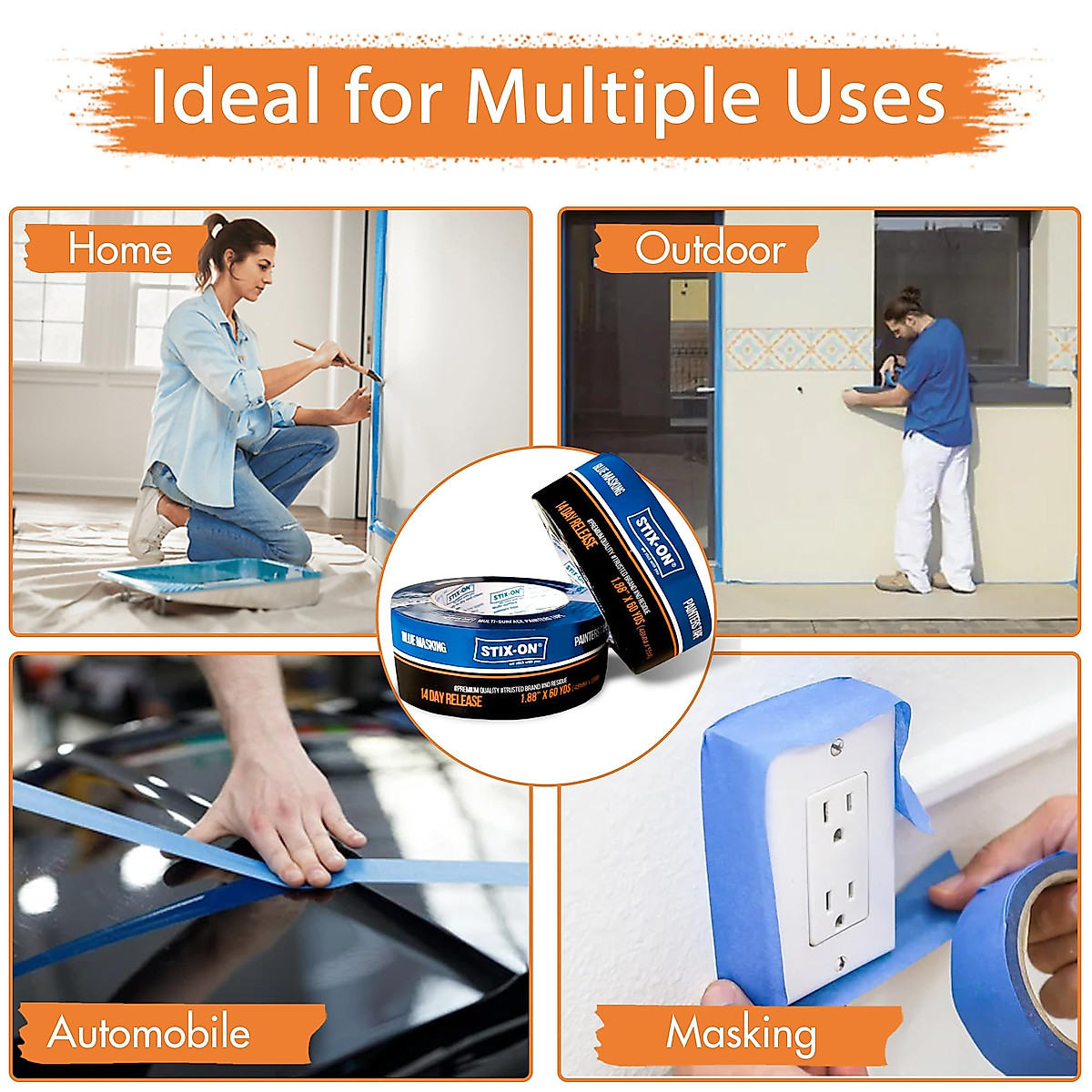 STIX-ON Painter’s Tape – 2 inch/ 1.88 inch x 60 yds Masking Tape Rolls – Paint Tap for Wall, Trim, Glass, Metal – Fine Line Tape for Precise Lines, Edges – Residue-Free Blue Painters Tape-Single Roll