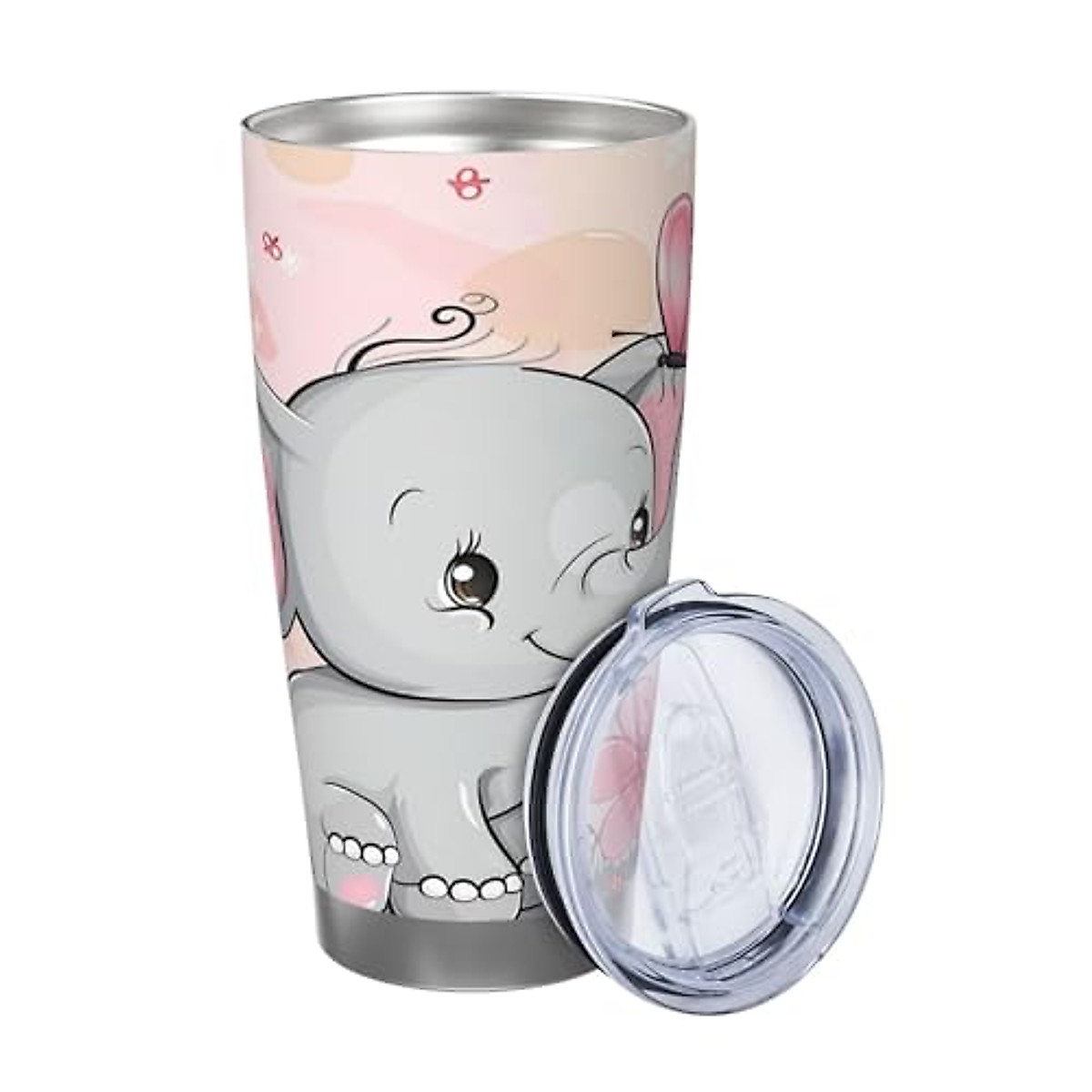 AYCZN Cute Elephant Butterfly 20 OZ Tumbler Stainless Steel Travel Coffee Mug, Cartoon Flower Insulated Water Bottle with Lid and Straws Leakproof Thermal Cup
