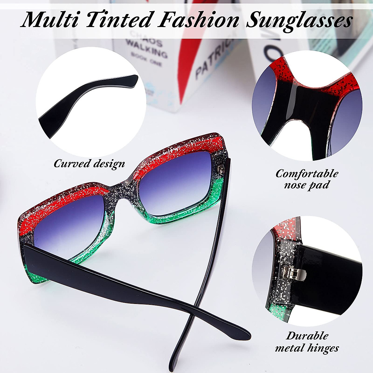 Zhanmai 4 Pieces Juneteenth African Women's Jewelry Set Jamaica accessories African Map Dangle Earrings Queen Wooden Earrings Oversized Square Sunglasses Rasta Beaded Bracelet for Black Women