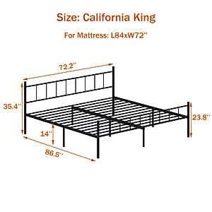 zunatu Classic Metal Bed Frame Platform Mattress Foundation with Classic Style Iron-Art Headboard/Footboard/Under Bed Storage/No Box Spring Needed/California King Size Black
