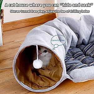 ALI2 Rabbit Tunnel Bed 2-in-1 Bunny Play Tunnel Tubes for Rabbit, Guinea Pig, Ferret, Hedgehog with Removable Mat