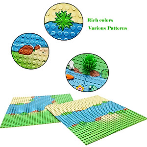 TACYILLU 6 Pack Grassland Rivers Pattern Baseplate 10" x 10" - Building Brick Base Plate Tight Fit with Major Brands for City Roads Building Blocks Kids Toy (2 Straight + 4 Curve)