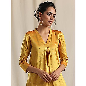 Indian Kurti for Womens With Pant | Art Silk Woven Kurta Kurtis Dress For Women Tops Tunic Yellow