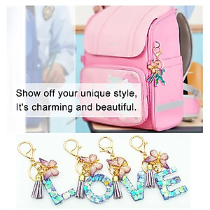 TTYY Initial Letter Keychains for Girls Women Pink Purple Green Cute Butterfly Heart Keychain for Backpack School Bag (purple heart Letter D)