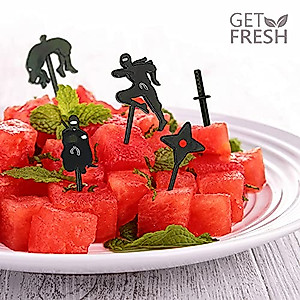 GET FRESH Ninja Food Picks for Kids – 18-pcs Mini Ninja Food Picks for Toddlers Lunch Decoration – Black Ninja Bento Box Toothpicks for Children– Reusable Kids Food Toothpicks Set for Bento Deco