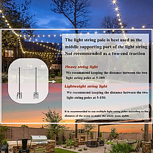 String Light Poles Outdoor with 5 Prong Fork Holiday Steel Light Pole Patio Lights Pole Garden Backyard Birthday for Parties Cafe Patio Wedding Party Terrace Decoration (Steel Pole - 1 Pack)