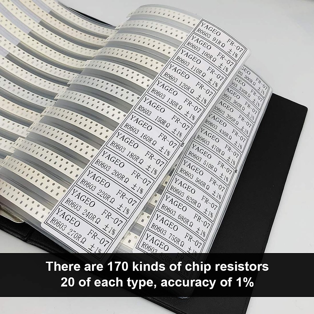 0603 SMD Resistor Kit, WEELON 4250pcs 0603 SMD chip Fixed Resistor Kit 170 Values 1 Ohm-10M Ohm 1% Resistors Assortment kit with Storage Book for DIY Projects, Respberry Pi Projects and Experiments