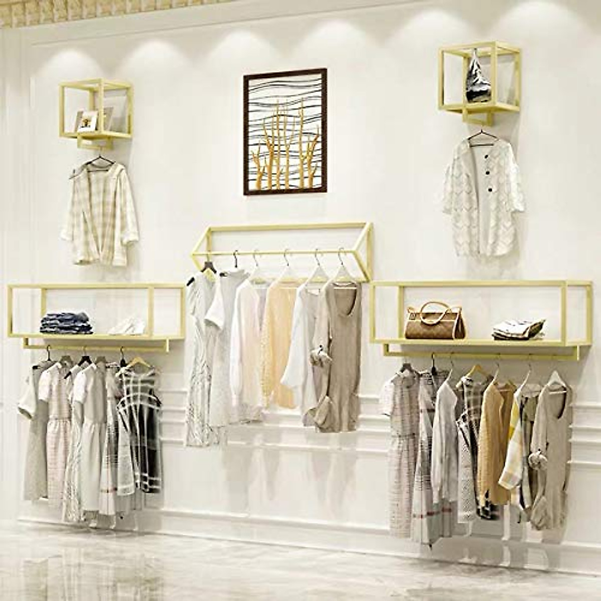 MDEPYCO Creative Triangle Display Garment Racks in Boutique Clothing Stores, Wall-Mounted Hanging Clothes Shelf in Home, Towel Racks for Bathroom Storage (Gold, 31.5" L)