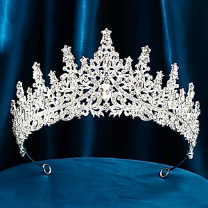 Generic Queen Crown Silver Wedding Crystal Tiaras Rhinestone Wedding Crowns and Tiaras for Women Costume Party Hair Accessories Princess Birthday Crown