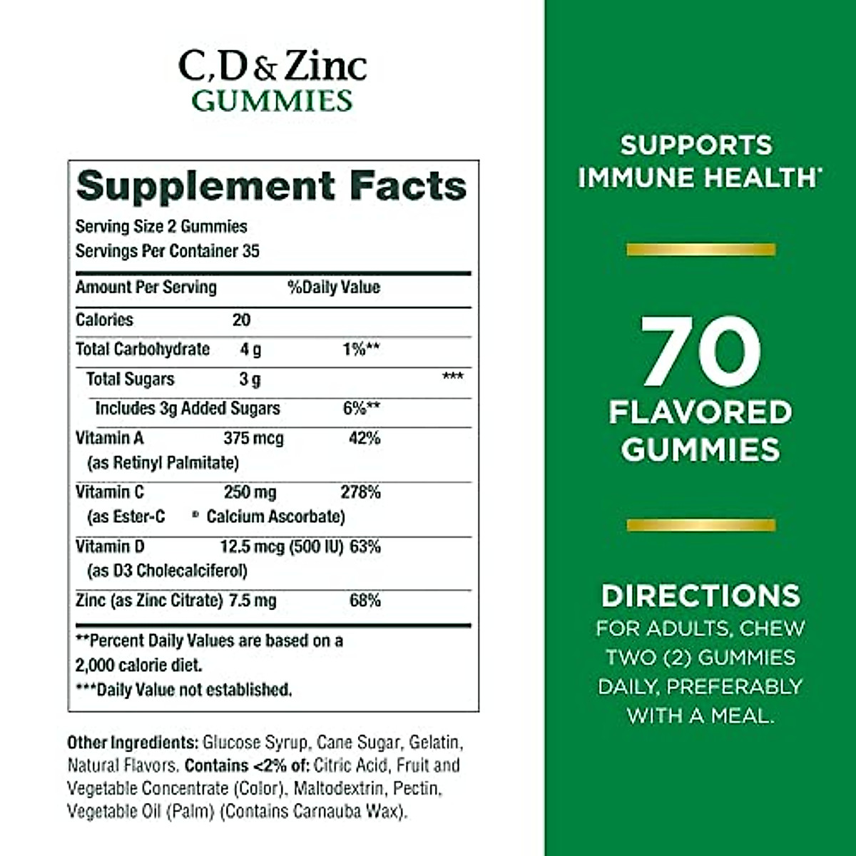 Nature's Bounty C, D, & Zinc Gummies, Immune Support Gummies for Adults, Citrus Berry, 70 Ct