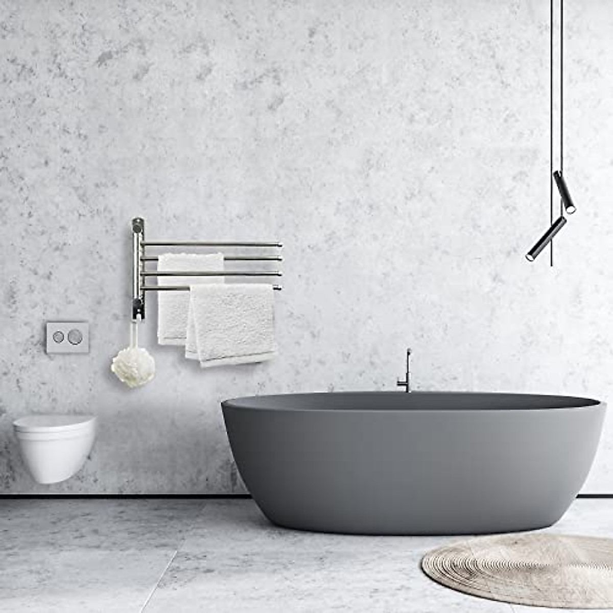 MOVNO Swing Out Towel Bar, 4-Arm Silver Wall Mounted Swivel Towel Rack with Hooks Rustproof, Towel Hanger Holder Storage Organizer for Bathroom Kitchen Space Saving