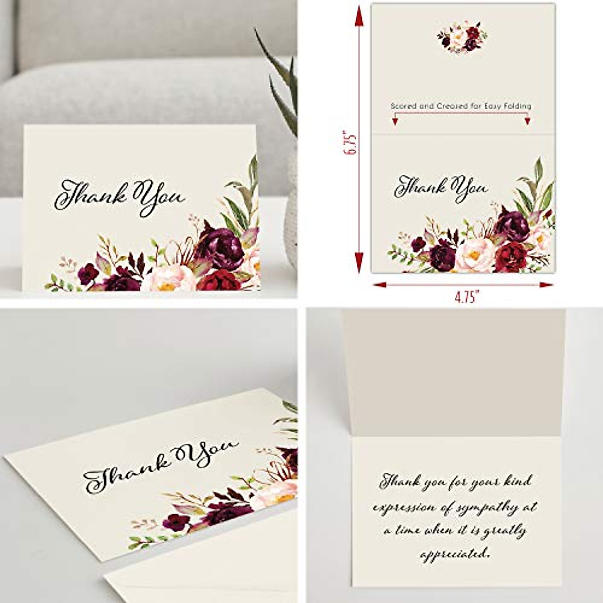 Assortment Variety Funeral Thank You Cards Sympathy Bereavement With Envelopes - Message Inside (50, Variety)