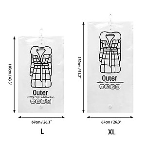 2/6Pcs Hanging Vacuum Storage Bags with Electric/Hand Pumps, 43.3"/51.2" Reusable Hanging Clothes Vacuum Seal Storage Bag Compressible Space Saver Bags (XL-26.3"x51.2", 6Pcs Bags [Gift Electric Pumps])