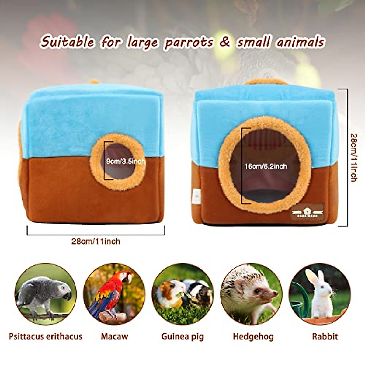 GINDOOR Large Size Parrot Nest House - Winter Warm Bird Snuggle Hut Hanging Birds House Cage Hideaway Cave Bed for Large Birds Amazon Parrots African Grey Cockatoos Macaws