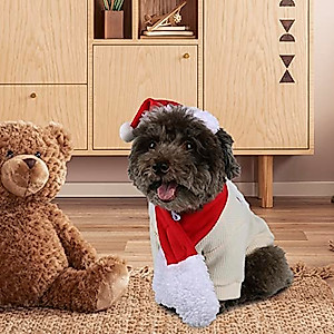 balancepaw Bulldog Christmas Costumes, 3 Pcs Pet Santa Hat Scarf Sweater, Warm Cat Dog Christmas Sweaters, Dog Winter Clothes Knitted Sweater (XL,Beige)