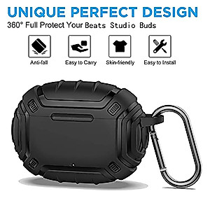 JIML Compatible Beats Studio Buds Case TPU Military Shell Protective Cover Case Skin with Keychain and Lanyard for New Beats Studio Buds 2021 (Black)