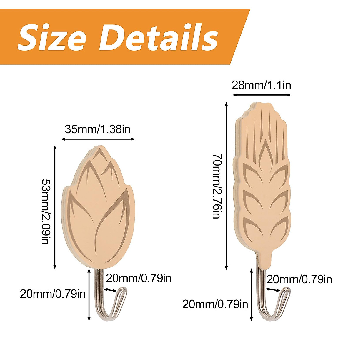 MOROBOR 6Pcs Adhesive Hooks for Hanging, Self Adhesive Sticky Hooks Wooden Wall Adhesive Hooks Cute Wall Hangers for Bathroom Bedroom Home