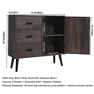 Iwell Storage Cabinet with 3 Drawers and Adjustable Shelf, Floor Storage Cabinet, Mid Century Cabinet for Living Room, Entryway, Office, Espresso