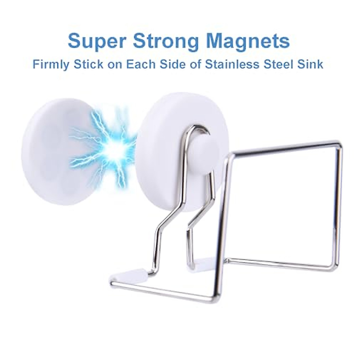 Magnetic Kitchen Sponge Holder for Stainless Steel Sink, Rubber Covered Strong Magnets, SUS 304 Stainless Steel Dish Sponge Holder, White Pack of 1