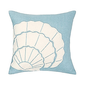 C&F Home Shell Burlap Applique Throw Pillow Blue Off White Coastal Tropical Ocean Sea Life Design Handcrafted Cotton Applique Pillow 18" x 18" Blue