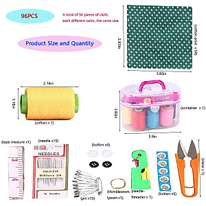 50 Pcs 4" x 4" Craft Fabric, Craft Bundle Patchwork, Pre-Cut Quilt Squares, Quilting Fabric Bundles with Sewing Kit for DIY Artcraft Pattern