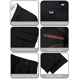 Men's Suit Slim Fit, 2 Piece Black Suits for Men, Solid Jacket Pants with Tie, Prom Wedding Homecoming Tuxedo Set XS