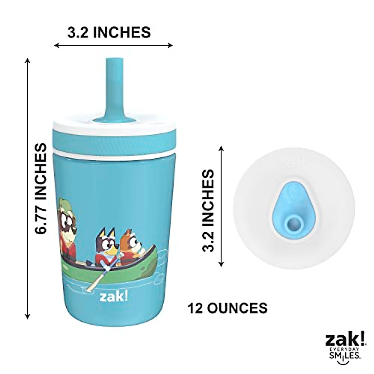 Zak Designs Bluey Kelso Toddler Cups For Travel or At Home, 12oz Vacuum Insulated Stainless Steel Sippy Cup With Leak-Proof Design is Perfect For Kids (Bluey, Bingo, Grandad Mort)