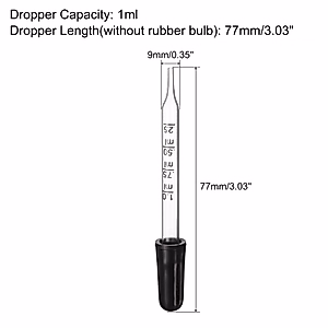 PATIKIL Eye Dropper Kit, 1 Set 1ml Glass Straight Tip Graduated Ear Dropper with Rubber Bulb Cleaning Brush for Transfer Liquids for Dose and Measurement, Clear
