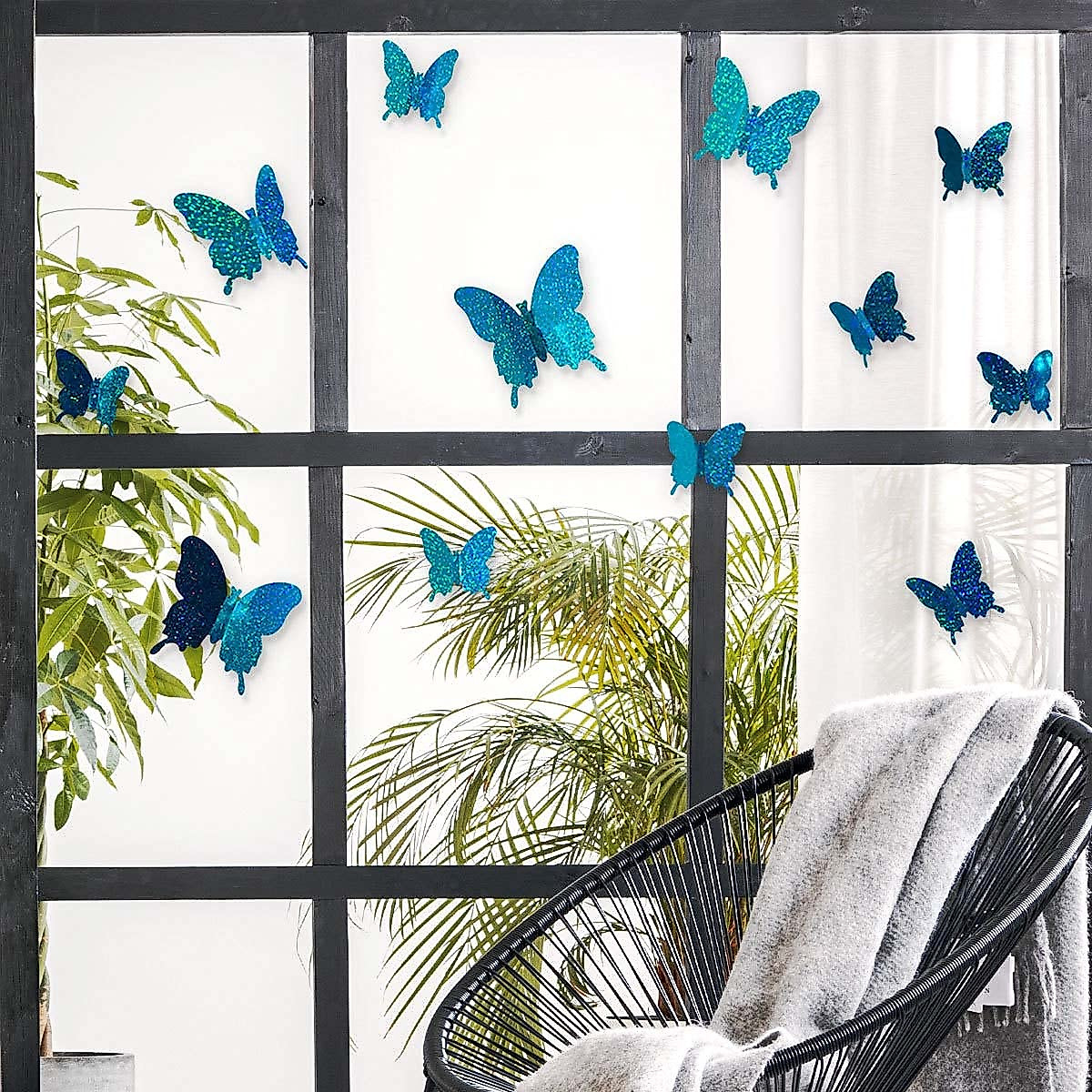 24pcs 3D Butterfly Removable Mural Stickers Wall Stickers Decal for Home and Room Decoration (Indigo)