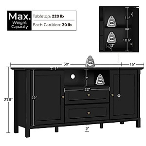 Yaheetech TV Stand with Storage for TVs up to 65 inch, Black TV Console Table for Living Room, Media Entertainment Center TV Storage Cabinet with 2 Central Drawers & Open Shelf, 58 in