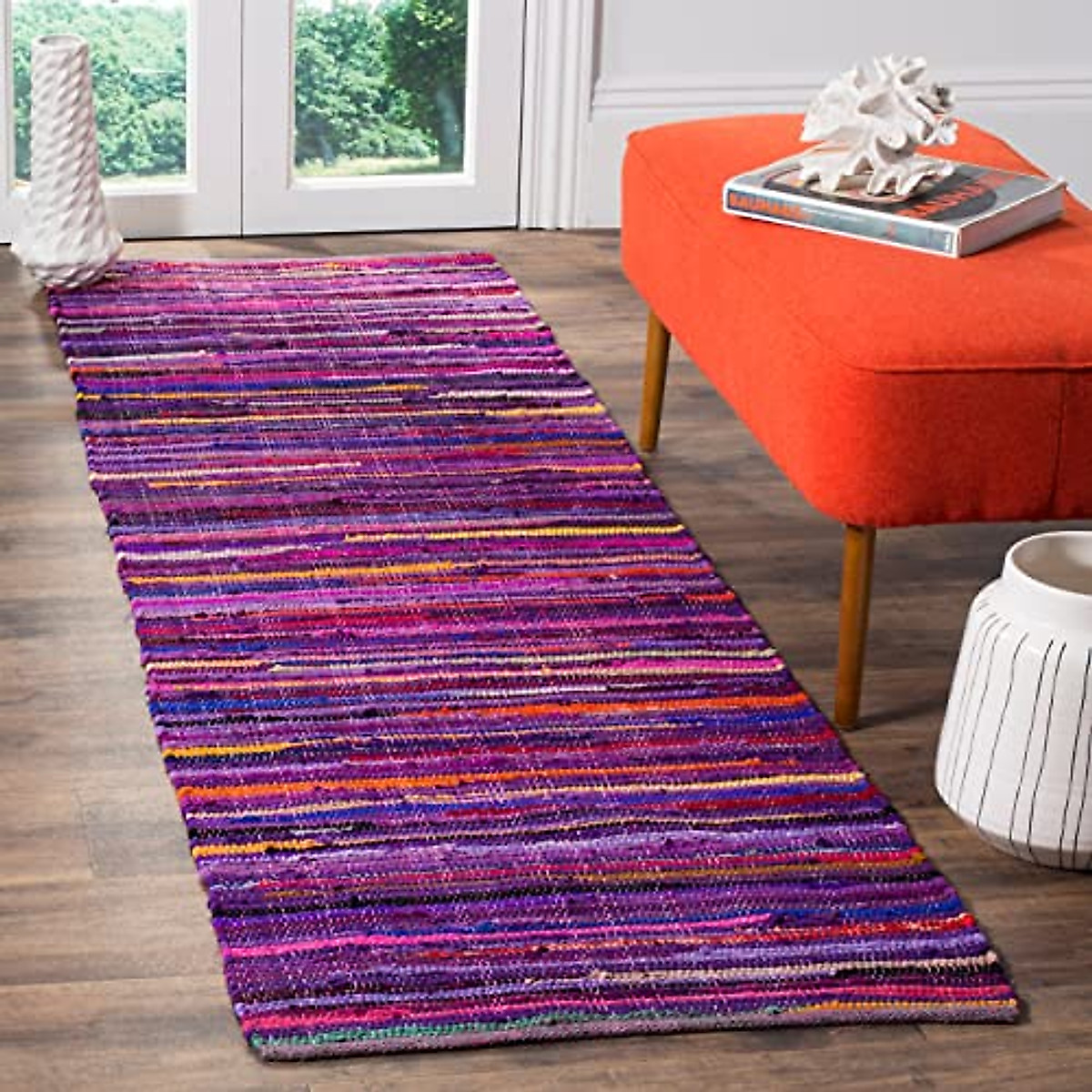 SAFAVIEH Rag Rug Collection Accent Rug - 2' x 3', Ivory & Multi, Handmade Boho Stripe Cotton, Ideal for High Traffic Areas in Entryway, Living Room, Bedroom (RAR240A)