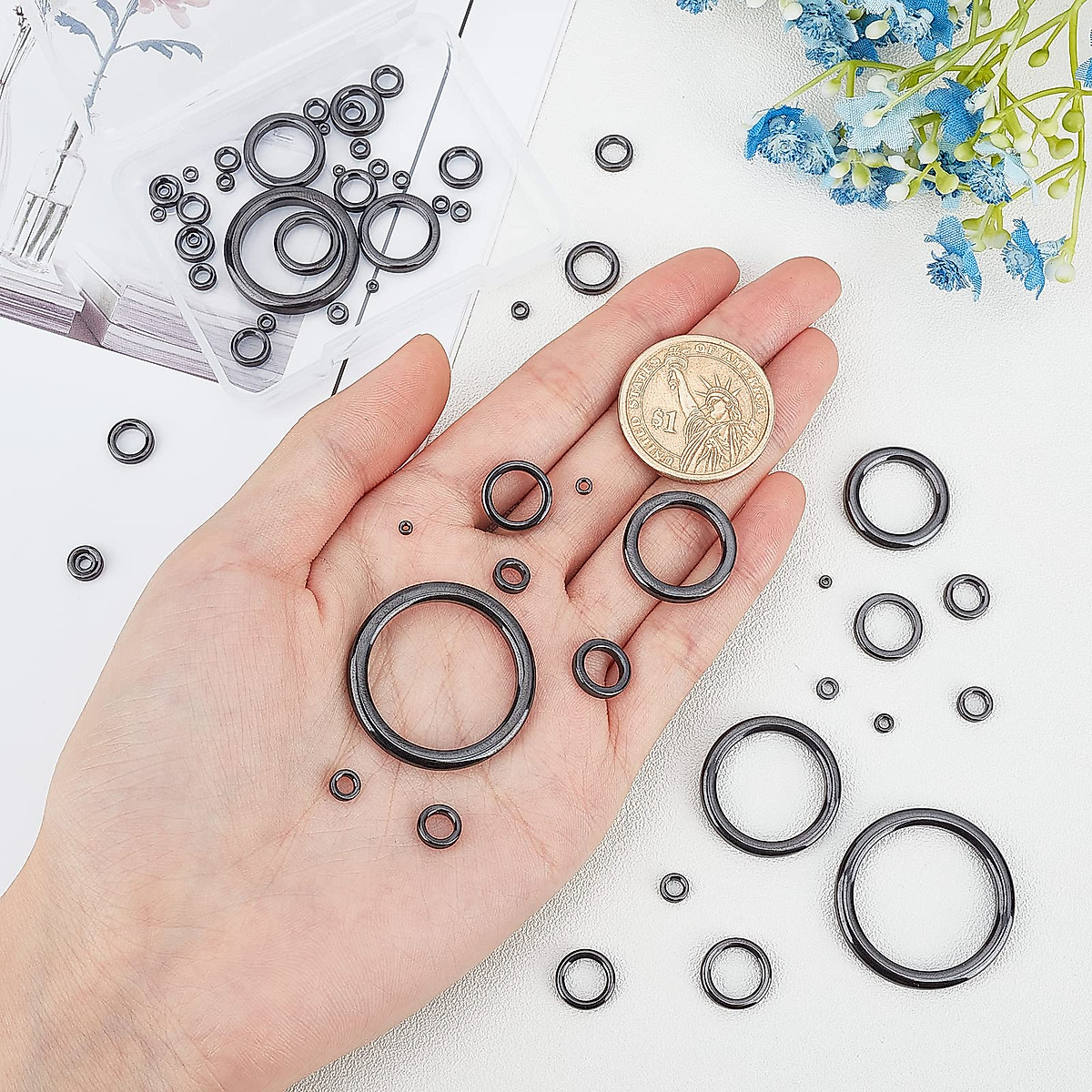 SUPERFINDINGS 60pcs 14 Sizes Rod Ceramic Guides Ring Set Fishing Rod Guide Kit Fishing Rod Eye Replacement Kit with 1pc Stainless Steel Tweezers Fishing Rod Repair Accessories